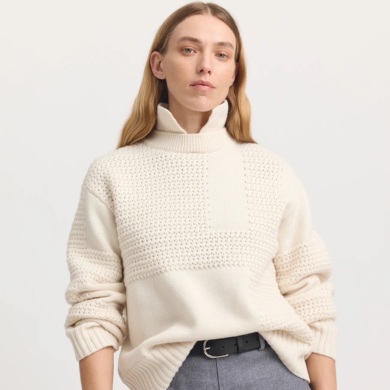 Toorallie Textured Stitch Funnel Knit - Ivory